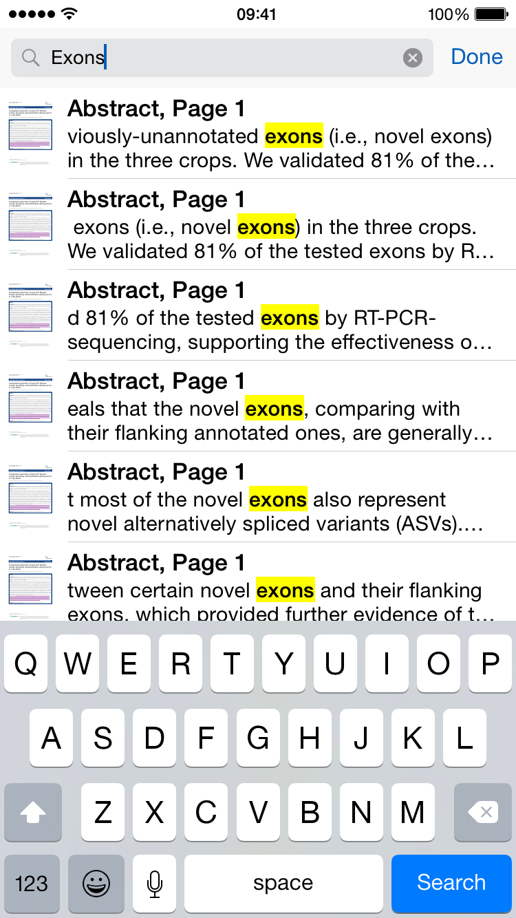 Full text Search For A Word In Papers 3 For IPhone
